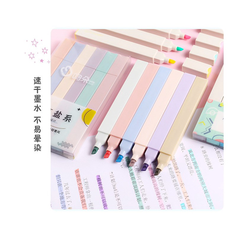 6 Pcs Macaroon Morandi Colors Highlighter Pen Set Aesthetic Pastel Cute ...