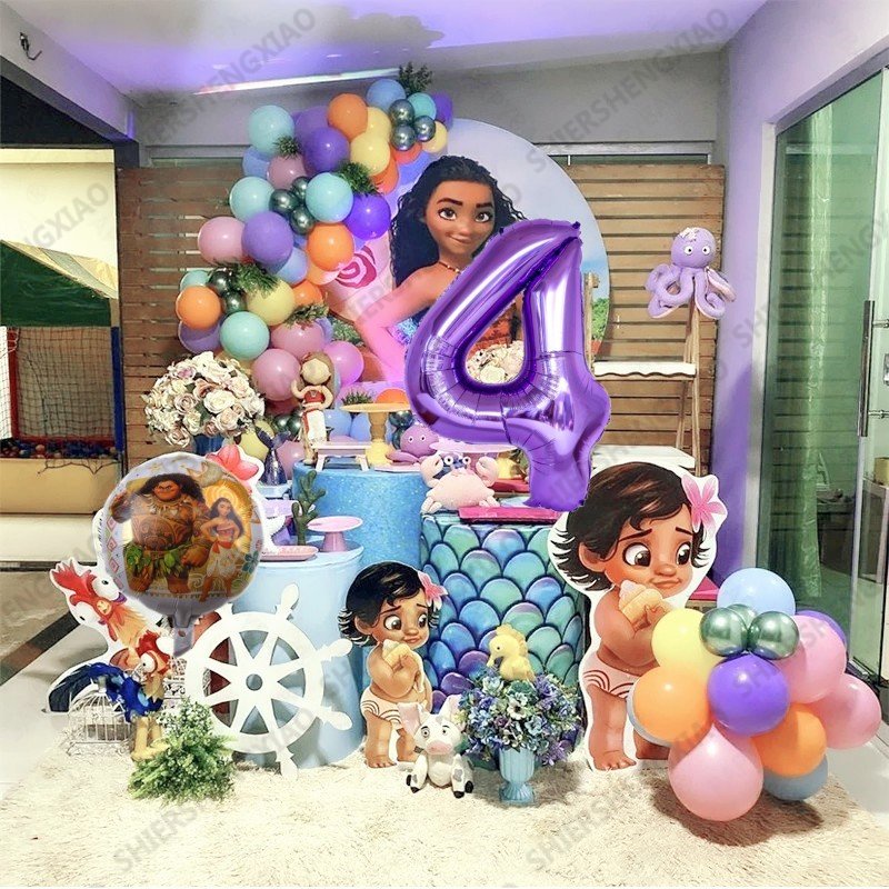 64pcs Disney Moana Theme Party Balloons 32inch Purple Number Foil ...