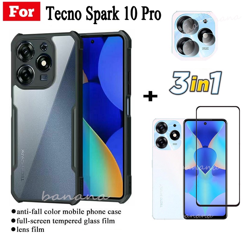 3in1 Tecno Spark 10 Pro anti-fall mobile phone case + Spark 10pro spark10 Pro tempered glass ...