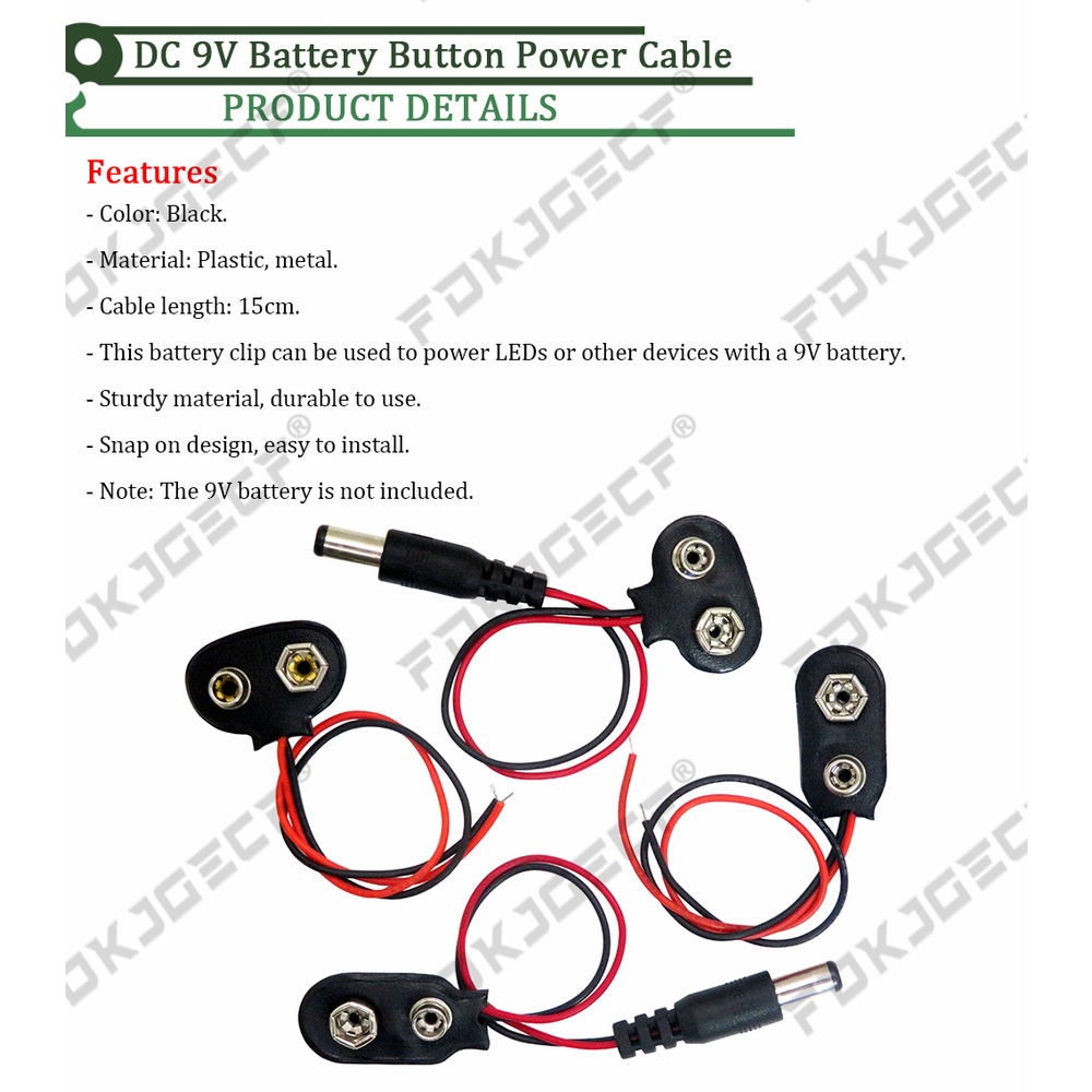 10pcs/lot DC 9V Battery Button Power Cable Battery Buckle Snaps Power ...