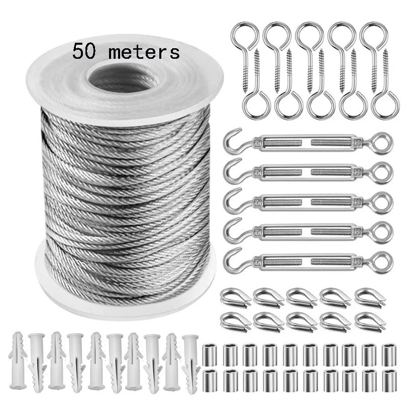 55pcs/set 50 Meter 2mm Steel PVC Coated Flexible Wire Soft Cable ...