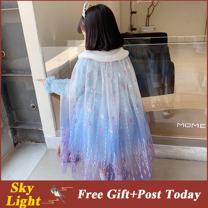 Halloween Costume Cosplay Girl Elsa Cape Removable Frozen Outer Wear ...