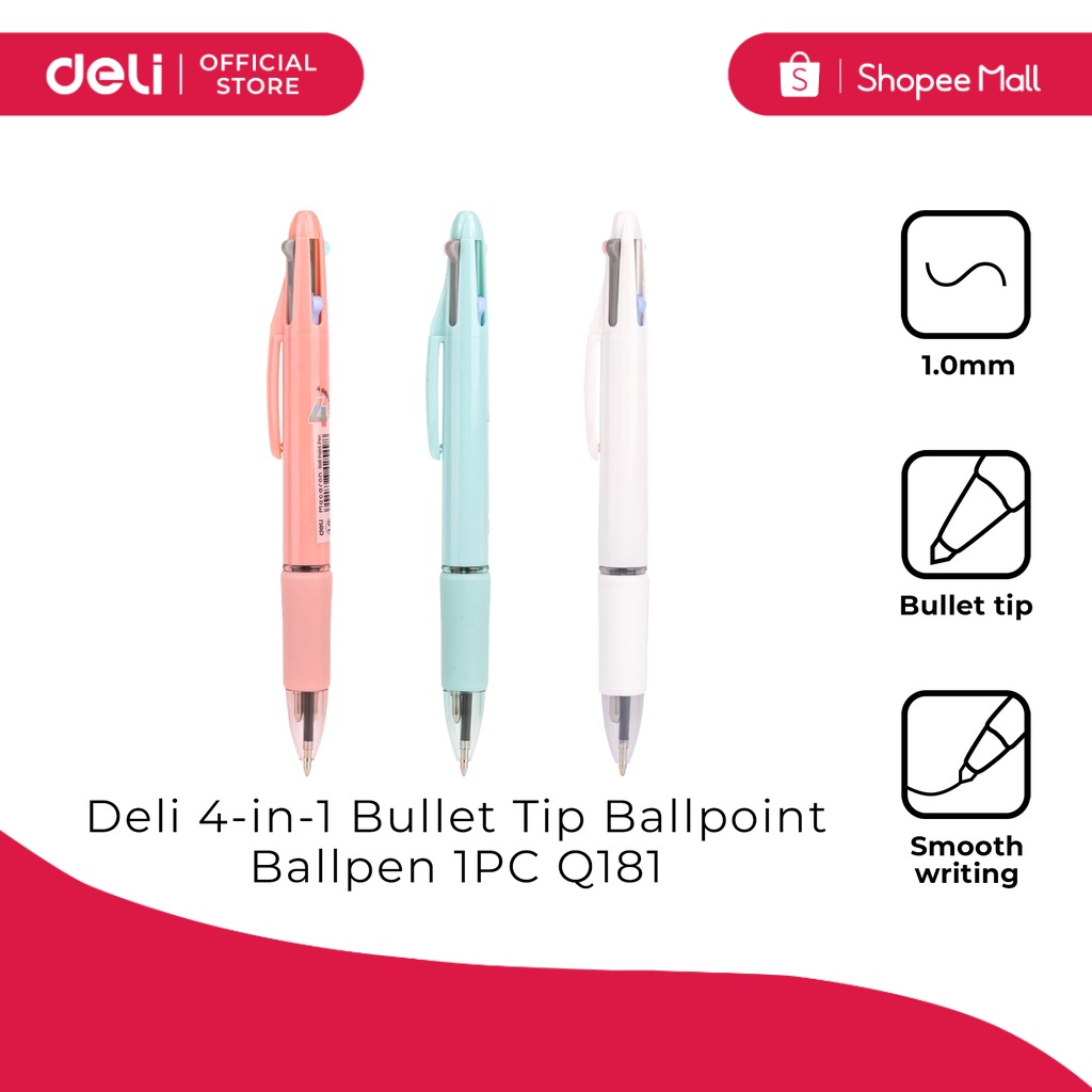 Deli Q181 4-in-1 Bullet Tip Ballpoint Ballpen 1PC [79Q181] | Shopee ...