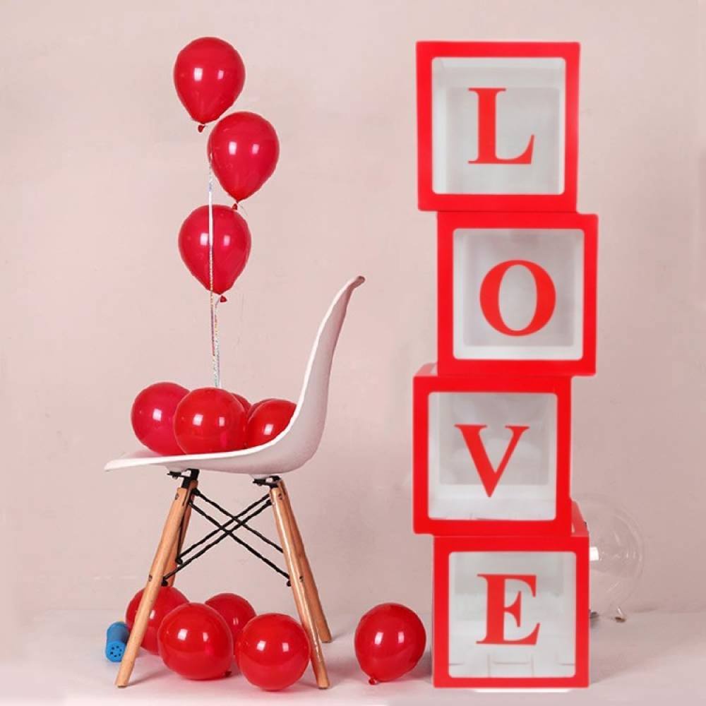 Red Balloon Box With Letter Number Baby Shower Christening Valentines ...
