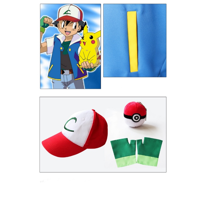Anime Pokemon Ash Cosplay Costumes Top Monster Ball Suit Pokemon Kids ...