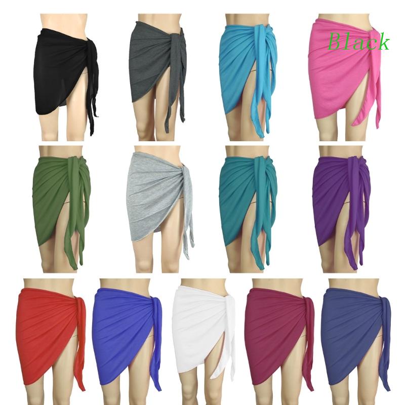 BLACK Women Short Sarong-Bikini Wrap Dress Beach-Wrap Skirt Sexy ...
