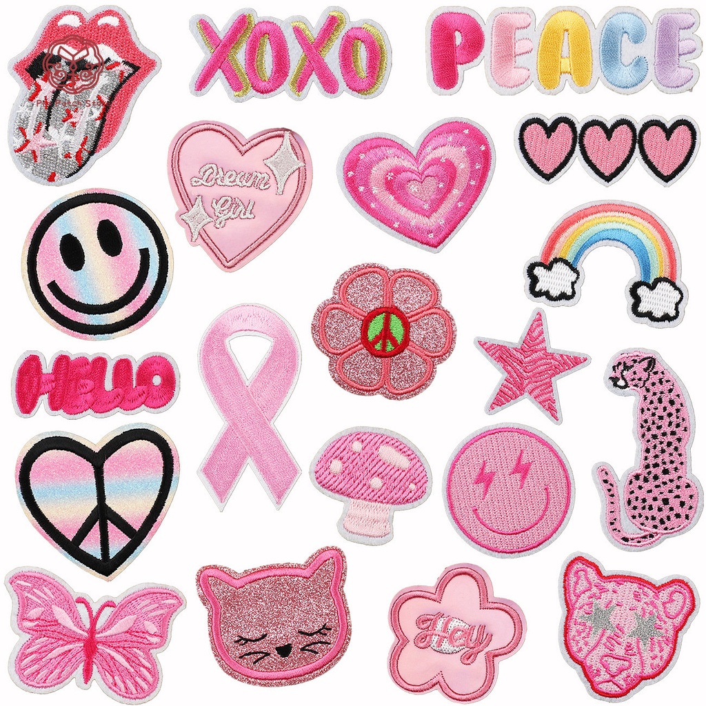 Pro Patch Store Pink Cheetah Cartoon Love Smiley Face DIY Embroidery ...