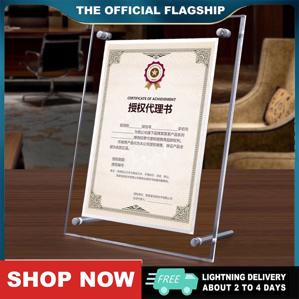 A4 Acrylic Photo Frame Acrylic Display Stand Certificate Document Frame ...