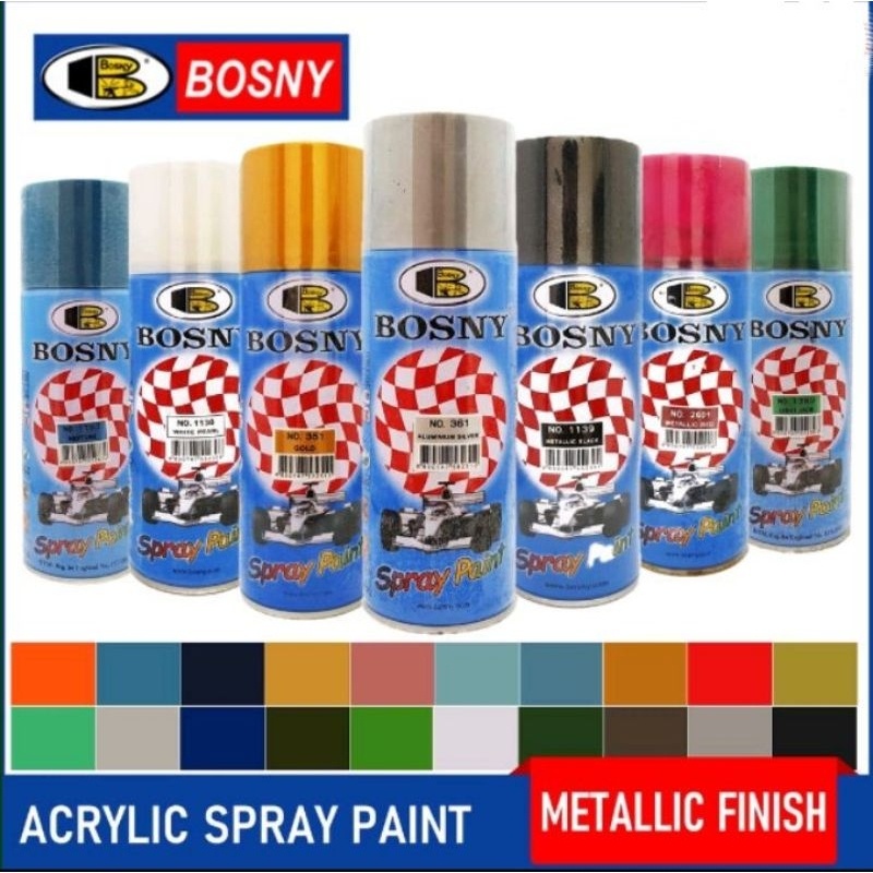 BOSNY ACRYLIC SPRAY PAINT METALLIC COLORS ORIGINAL 100% PURE ACRYLIC ...