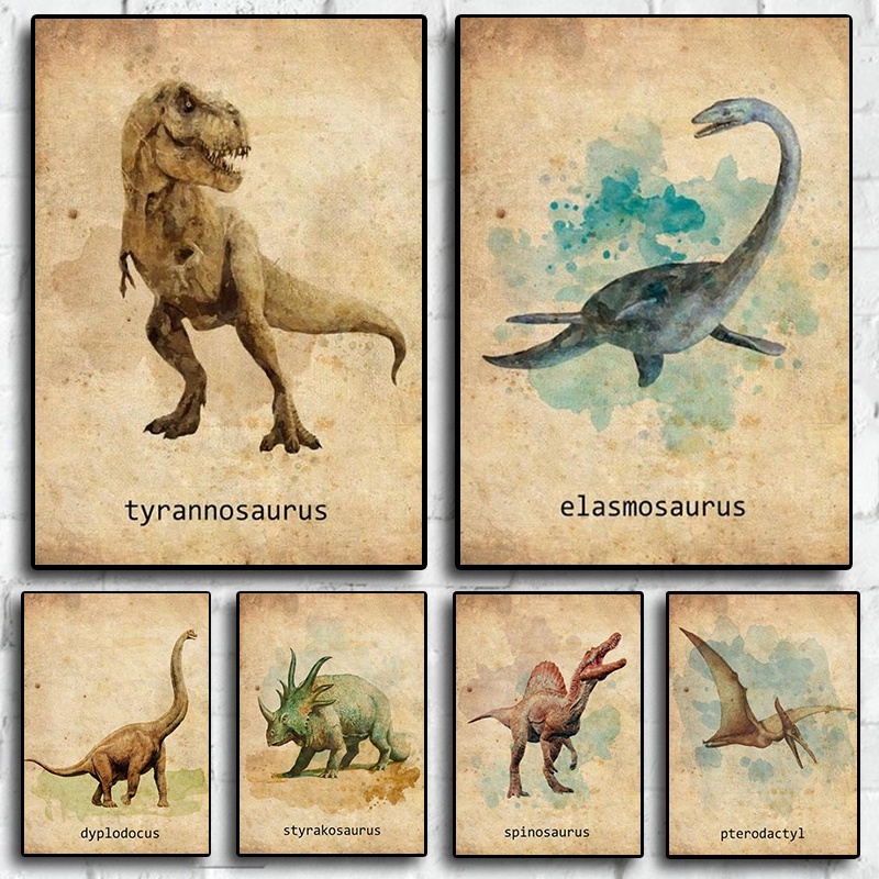 Dinosaur Pterosaur Triceratops Animal Retro Art Home Wall Decor Picture ...