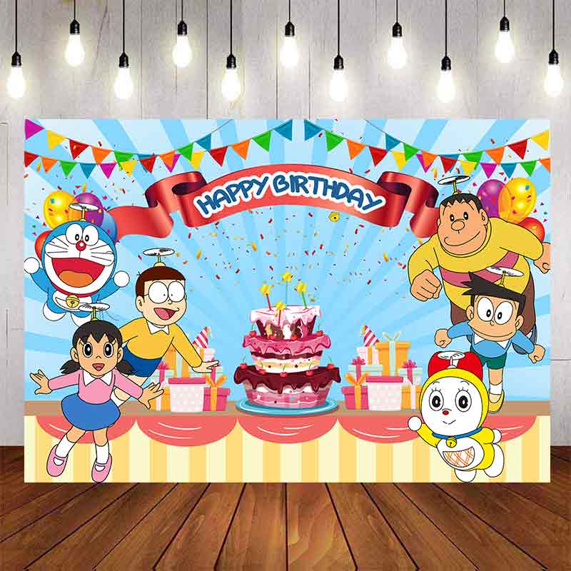Cute Doraemon Birthday Backdrop For Photography Baby Shower Kids ...