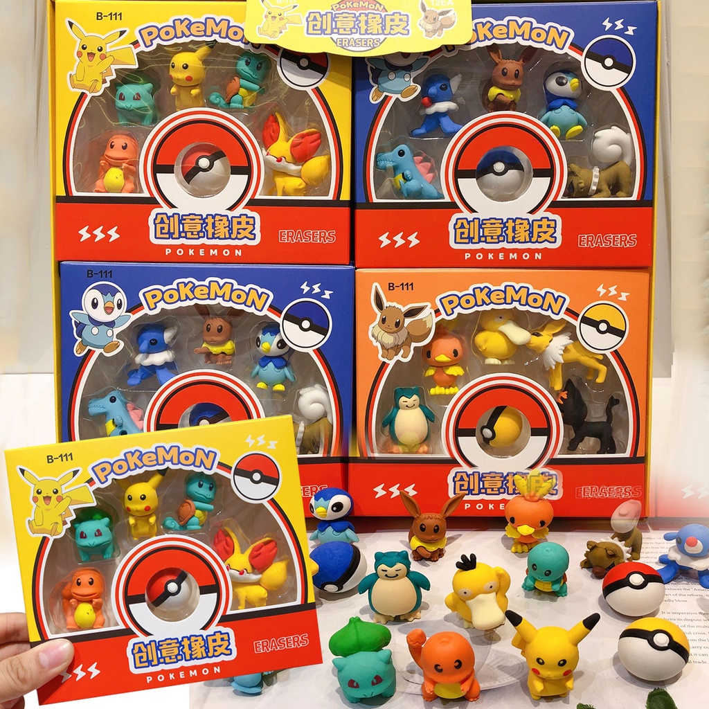 New Pokemon Pikachu Figure Cartoon Eraser Random 1 Set With Box Kawaii ...