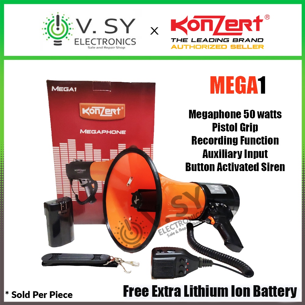 Konzert MEGA1 Pistol Grip 50Watts Megaphone | Shopee Philippines