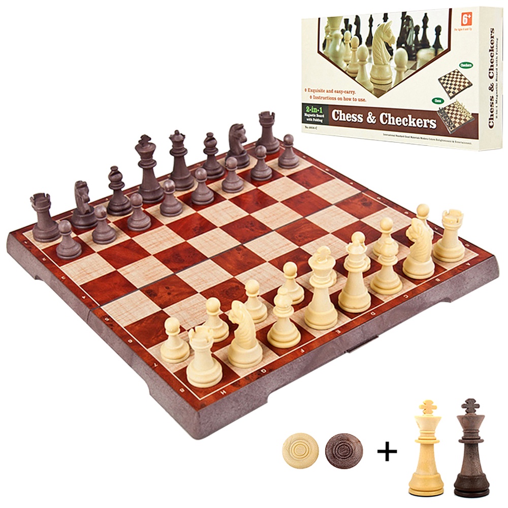 2-in-1 Magnetic Chess Set Folding Chess and Checkers Set Portable ...