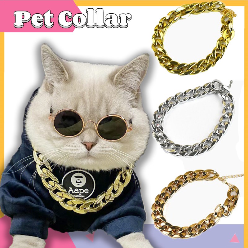 Cat Necklace Thick Gold Chain Plastic Adjustable For Medium Large Dogs ...