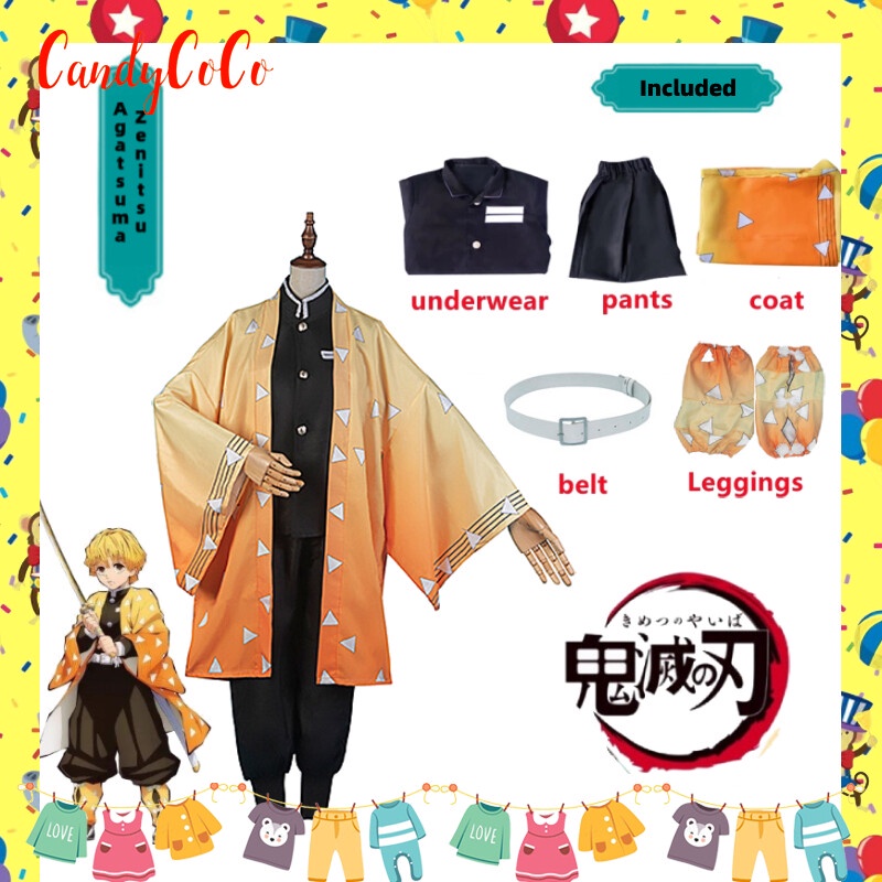 Anime Demon Slayer Cosplay Costume Halloween party Agatsuma Zenitsu ...