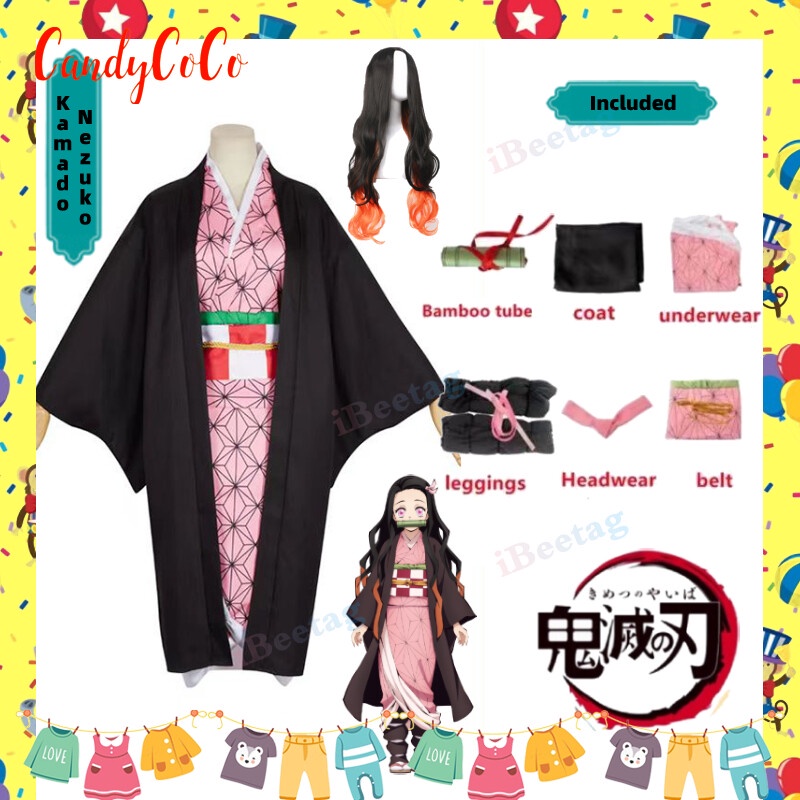 Anime Demon Slayer Kamado Nezuko Cosplay Full Set Adult Kids Costume ...