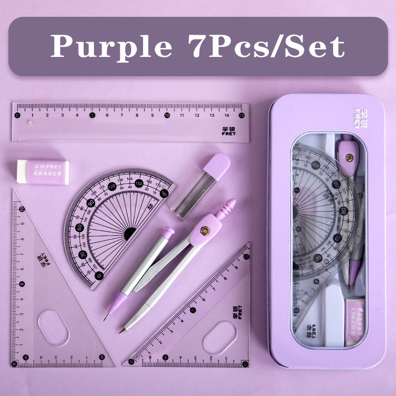 7 Pcs/set Compass Ruler Set Multi-function Mathematical Rulers ...