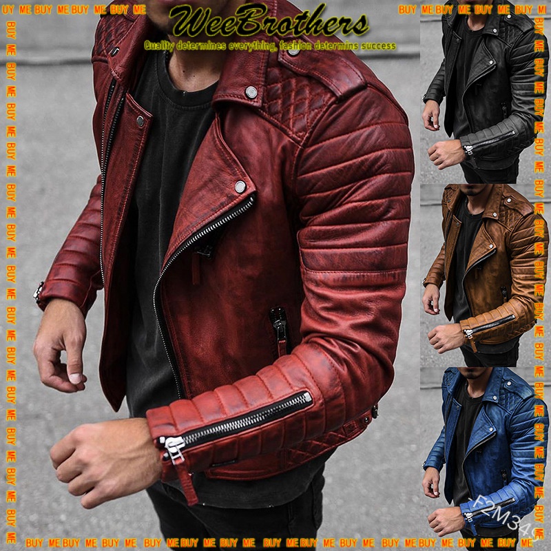 Men Solid Black Leather Jacket Motor Riding Racing Coats Waterproof ...