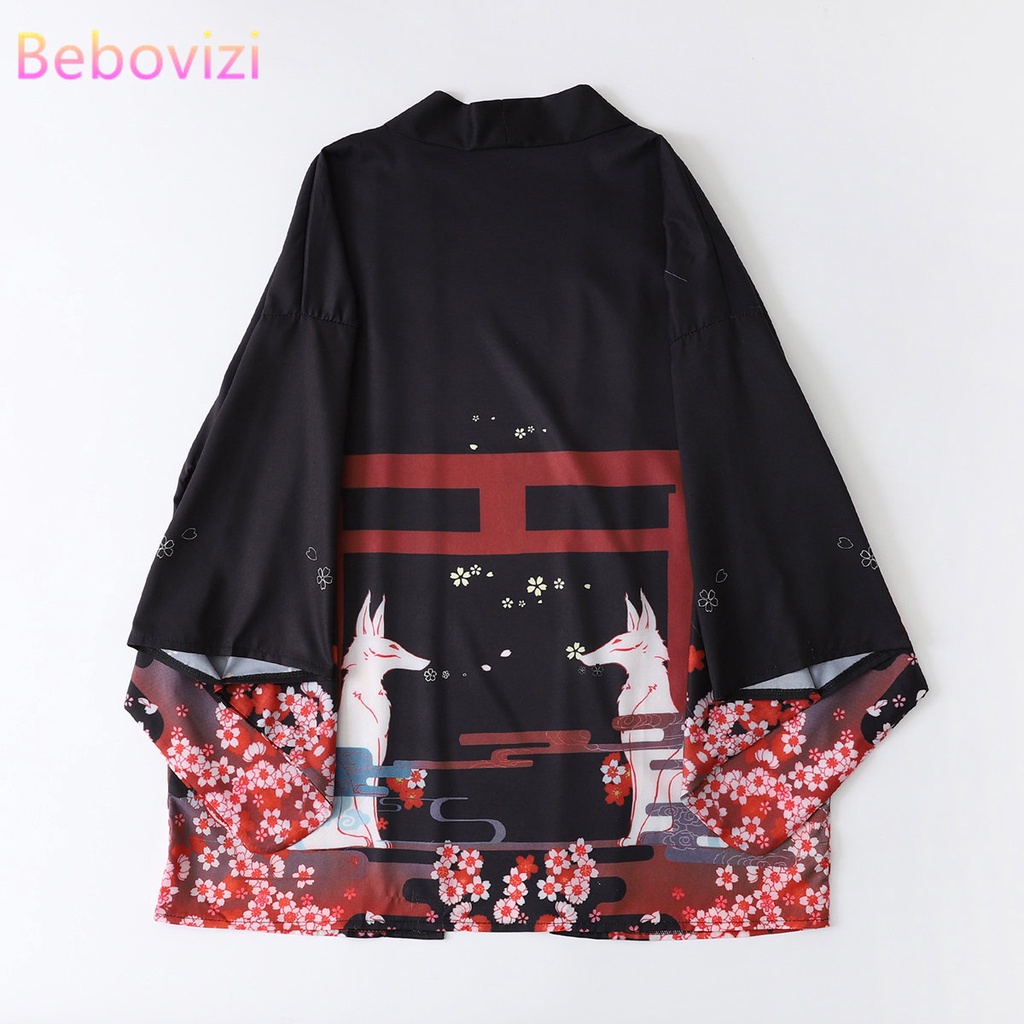 Fashion Fox Print Summer Beach Yukata Streetwear Cardigan Women ...