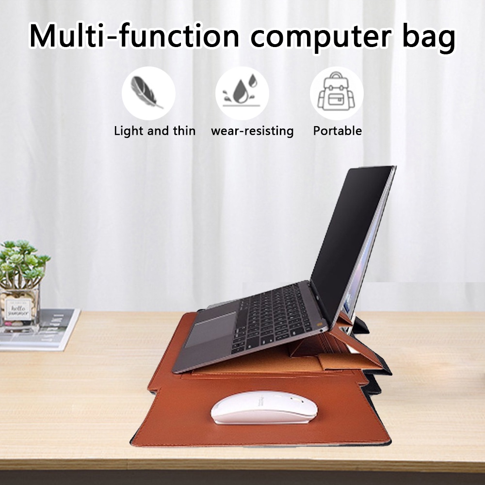 2 in 1 Laptop sleeve & Stand & mouse pad Leather Cover with holder ...