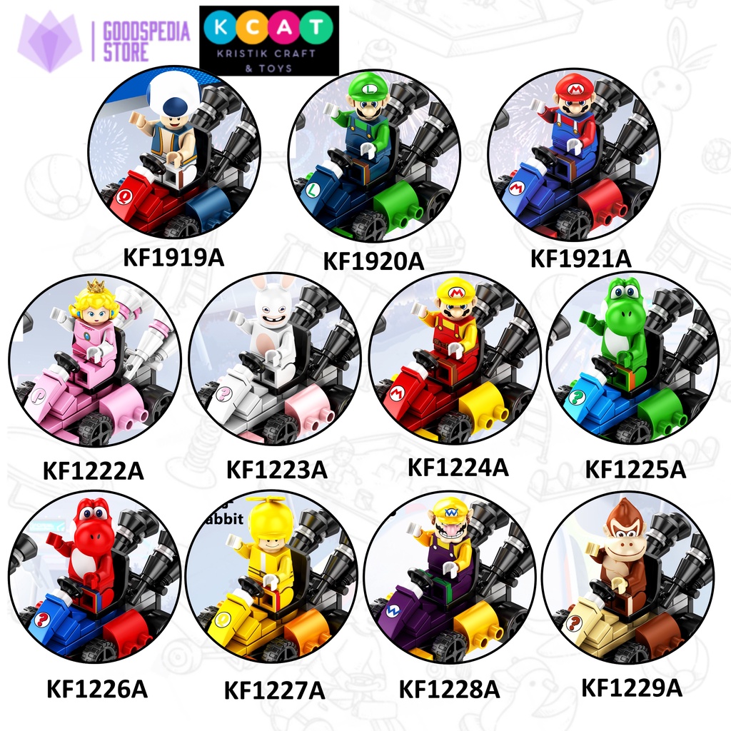 Mini Figure KF6186A - Mario Kart Toad Luigi Mario Princess Peach Rabbid ...