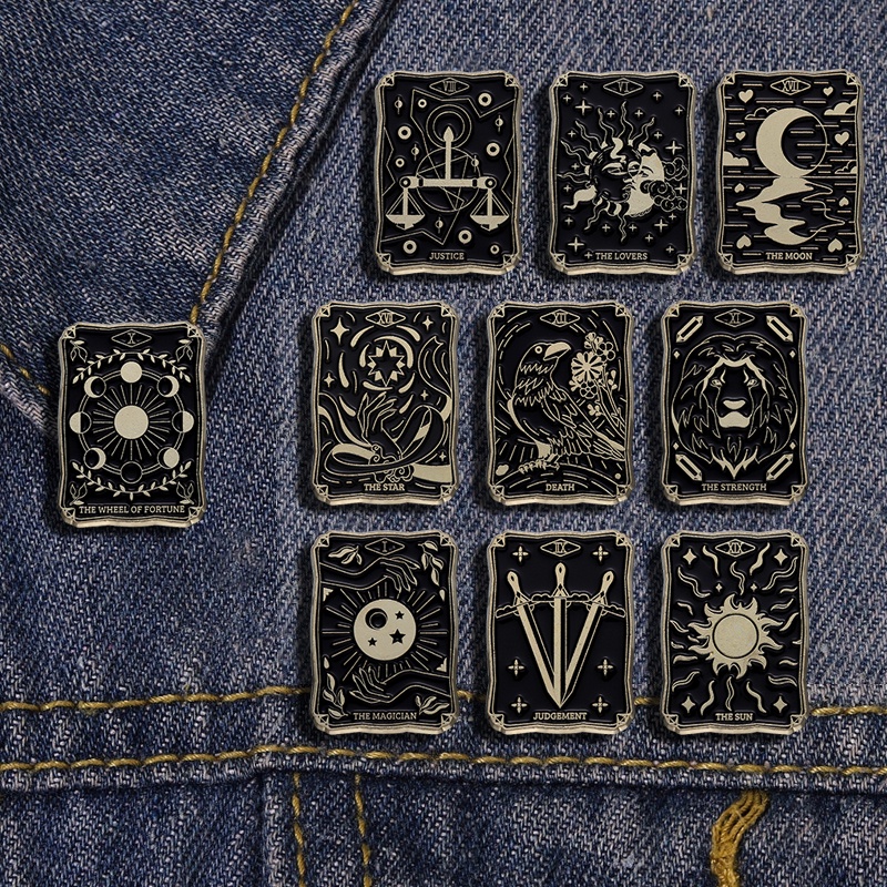 Tarot Libra Enamel Brooch Sun Moon Lapel Pin Animal Lion Raven Backpack ...