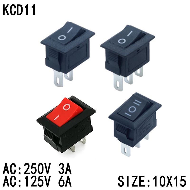 10Pcs KCD11 Push Button Switch 10x15mm 3A 250V Boat Car Snap-in on/Off ...
