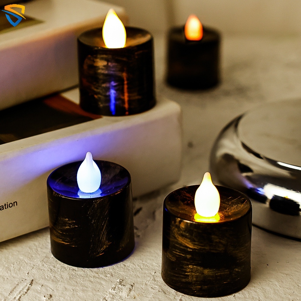Compact Minimalist Vintage LED Candle Light Flameless Black Paint ...