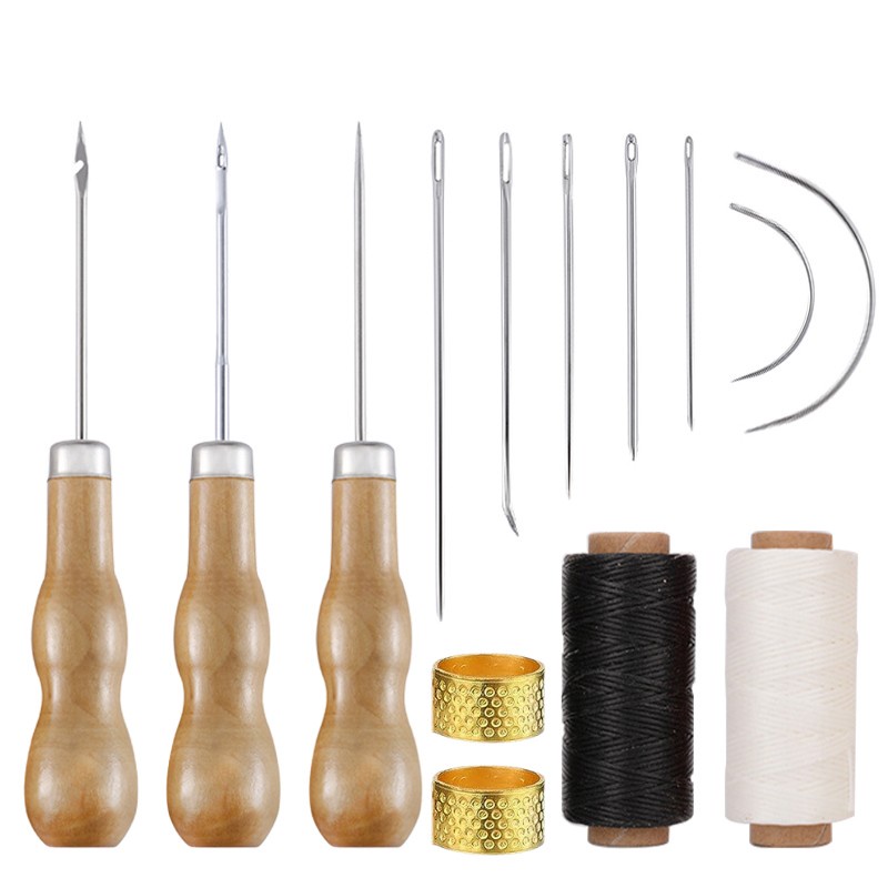 Leather Sewing Kit Awl Handmade Stitching Waxed Thread Craft Needles ...