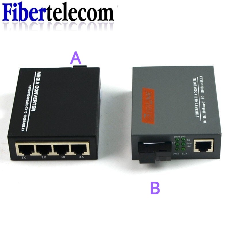 Gigabit Fast Ethernet Fiber Switch 4 RJ45 1 SC fiber Port and 1 RJ45 1 ...