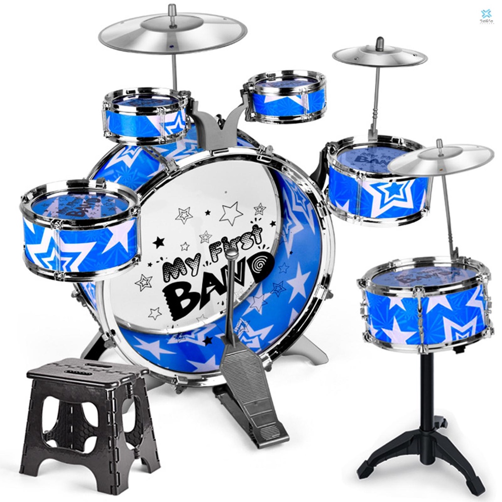 6-Piece Kids Drum Set Drum Kit Jazz Drum Set with Folding Step Stool ...