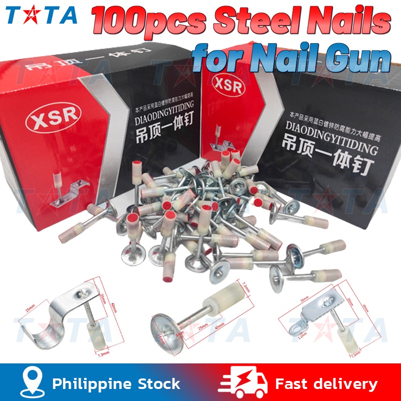 100pcs 25mm Steel Nails Round Nails Quick Nails for Gun Rivet Ceiling ...