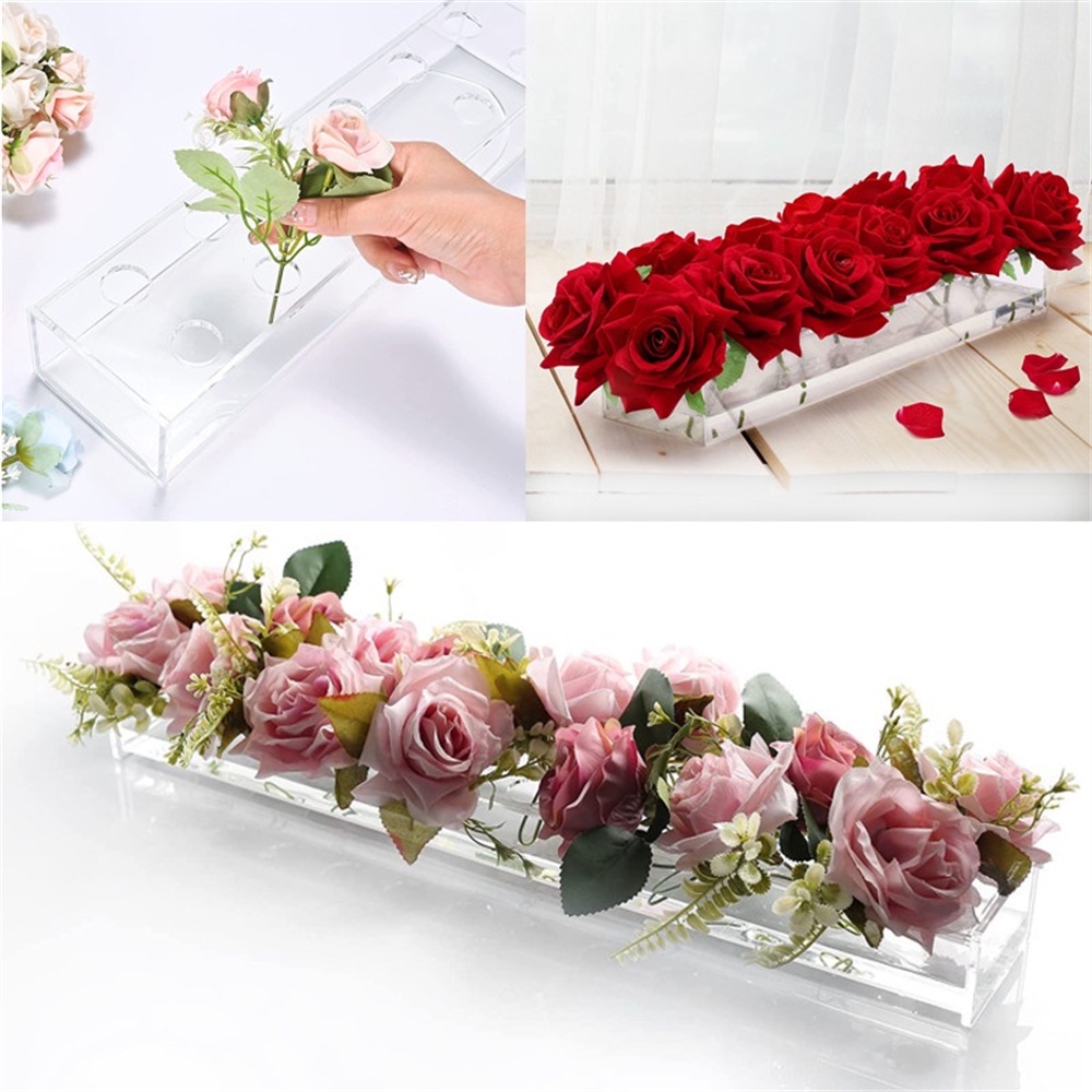 Long Rectangular Vase】12 Hole With Lamp Rectangular Vase Acrylic Modern ...