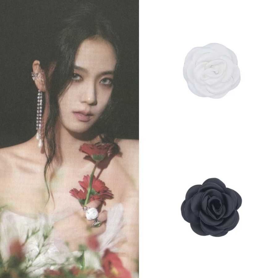 BLACKPINK JISOO KPOP Dancing Ring White/Black/Red Camellia Silk Flower ...