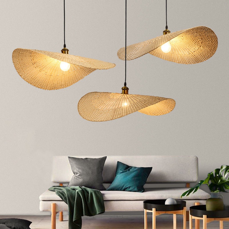 Rustic Rattan Chandelier Vintage Pendant Lamp Bamboo Drop Ceiling Light ...