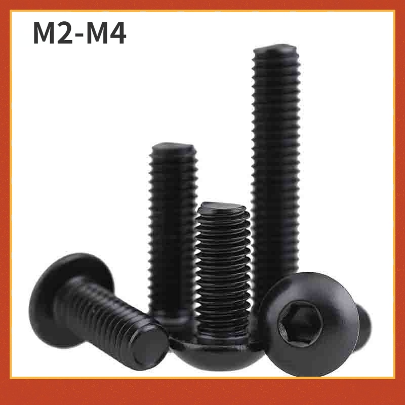 [XJK] Black 304 Stainless Steel Round Head Hexagon Socket Screw M2/M2.5/M3/M4 Half Plate ...