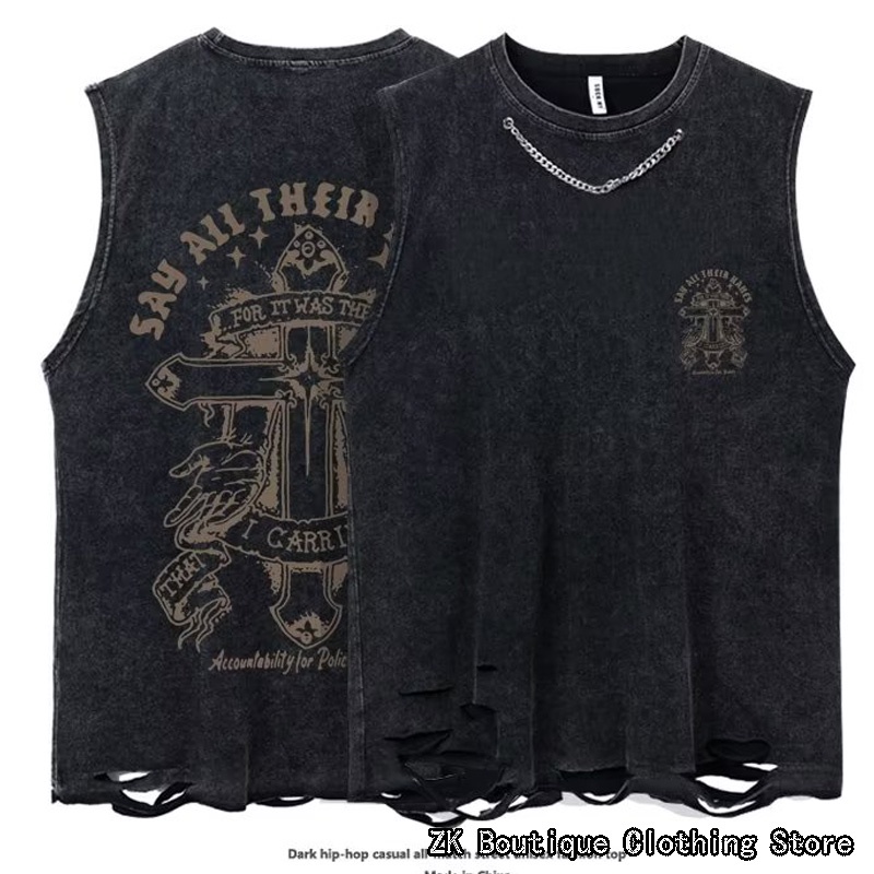 Oversize High Quality Fashion Cross Printed Men's Tank Top For Men ...