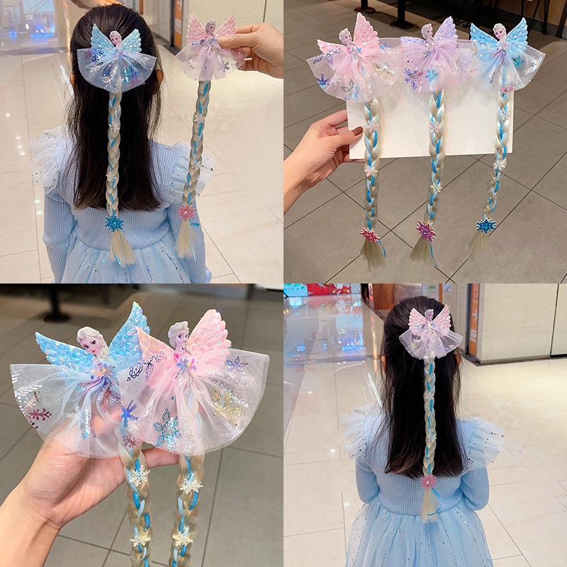 Frozen Girls' Wig Braid Hairpin, Elsa Princess Wings Tassel Cute Yarn ...
