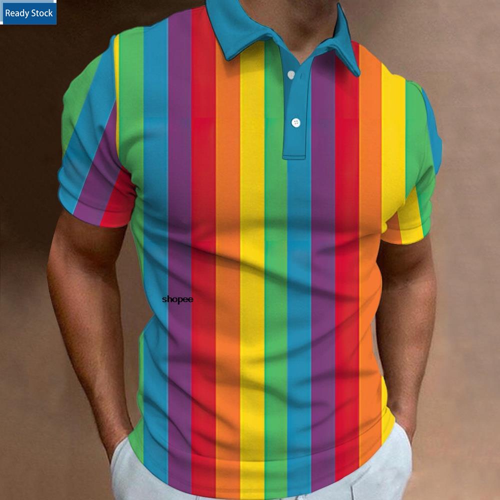 Lgbt Rainbow Polo Shirt Gay Pride Flag Print Casual Shirts Men Short