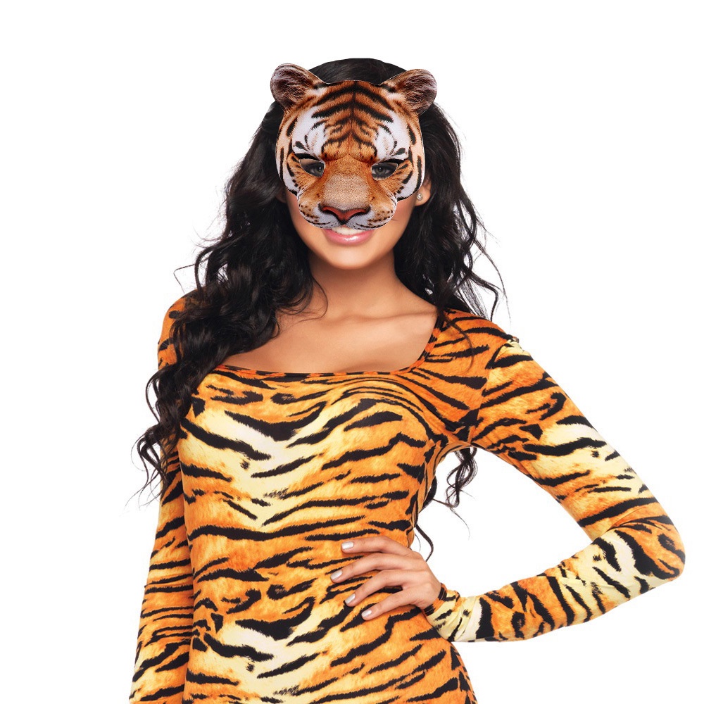 Halloween Tiger Half Face Mask,Cosplay Masquerade Party Realistic Look ...