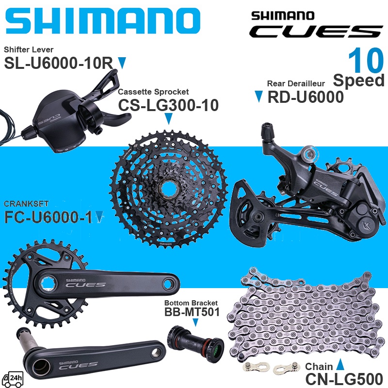 Shimano CUES U6000 10 Speed Group MTB U6000 SL RD LG300 LG400 Cogs LG500 Chain FC-U6000 WithBB ...