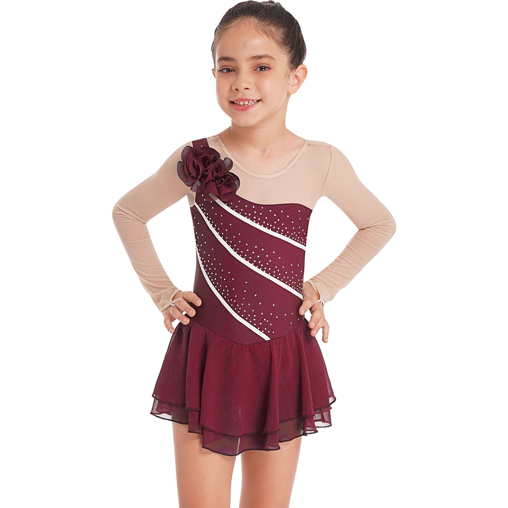 Shiny Rhinestone Flower Figure Skating Dress Kids Girl Ballet ...