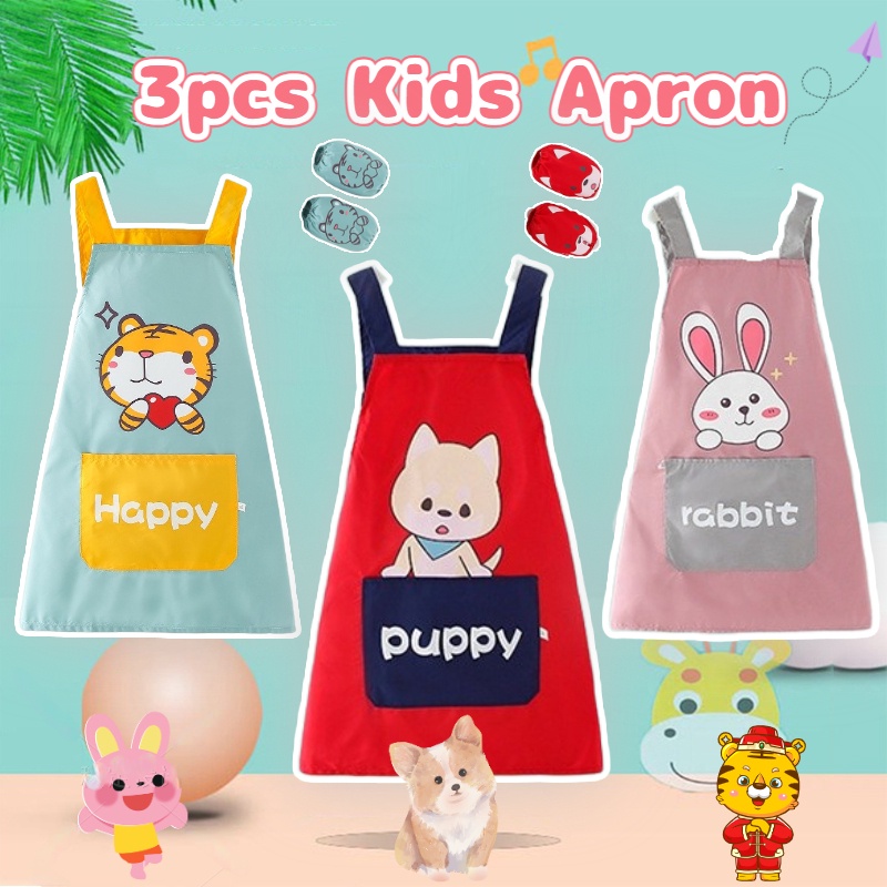 3PCS Apron for Kids Cartoon Animal Apron Waterproof Painting Cooking ...