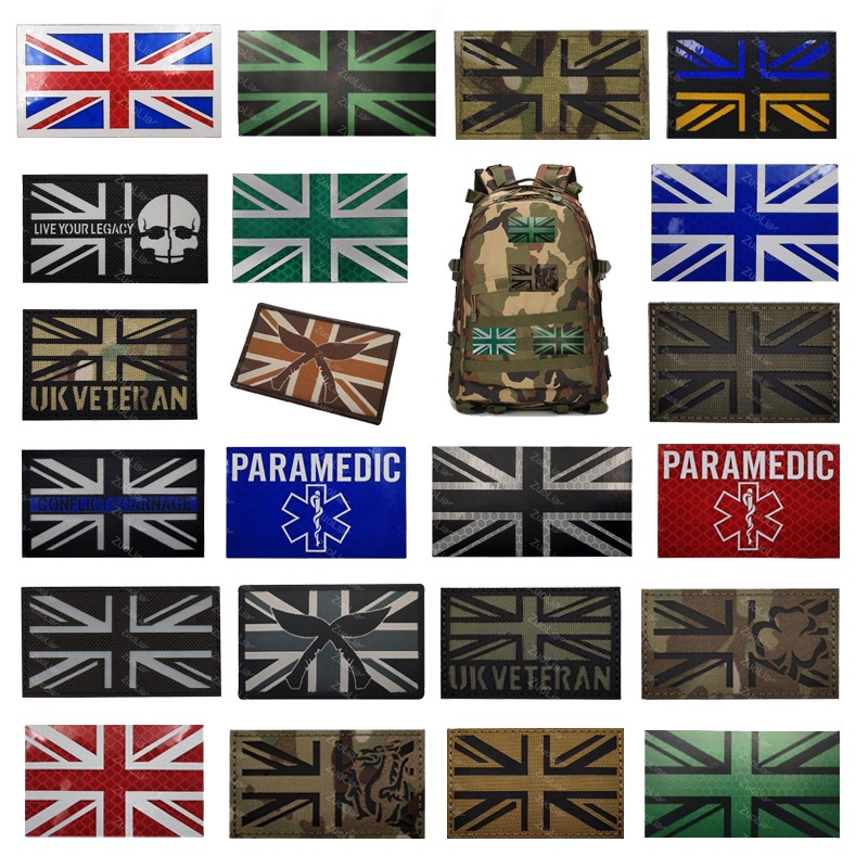 Velcro Patch UK Union IR Reflective UK Flag Patch British Reflector Rice Flag Bag Sticker Stamp ...