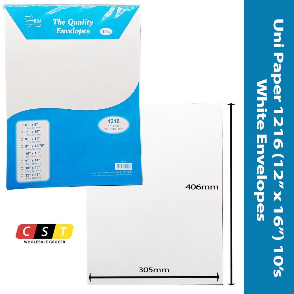 UNI PAPER 12x16 100g White Envelopes / Sampul Surat [1216] (10 Sheets ...