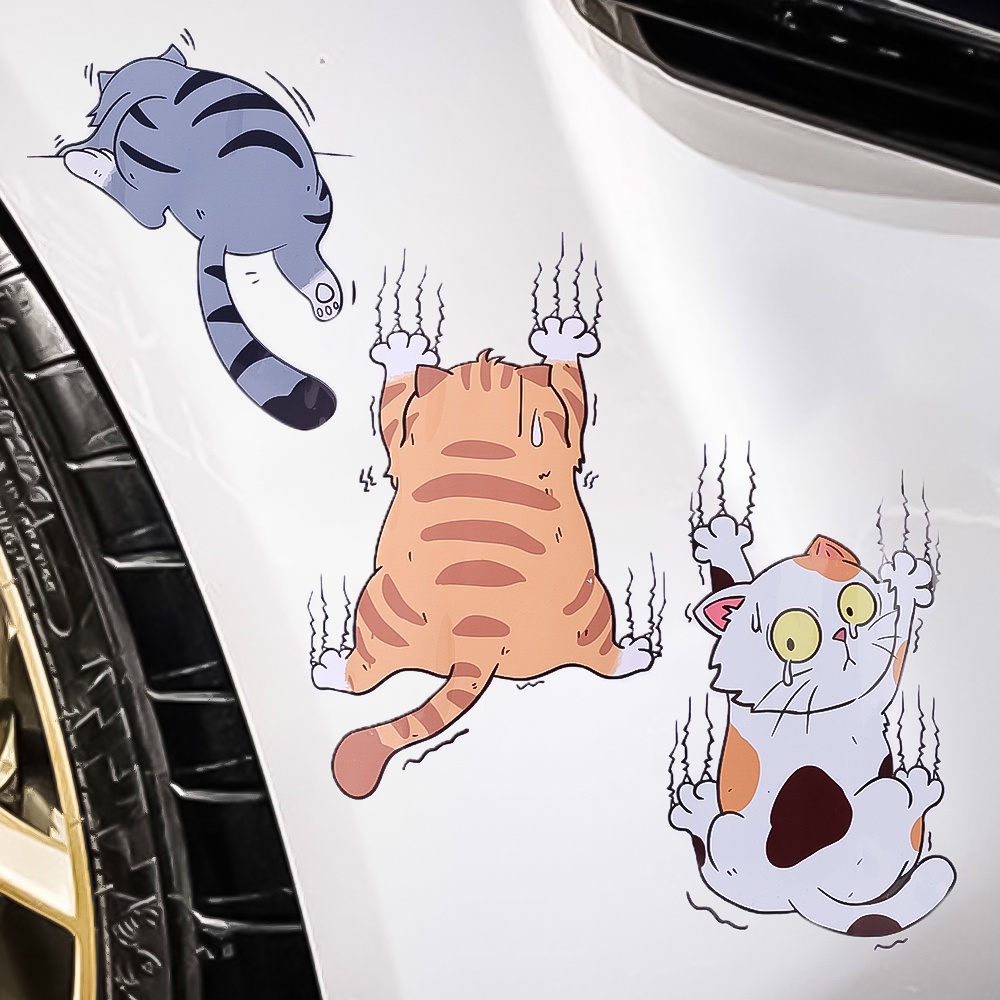 Universal Car Body Stickers Funny Pet Cat Stickers Scratches White Cat ...
