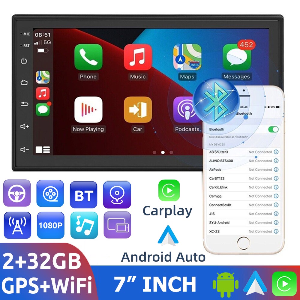 7" INCH Android Car Player With Apple Carplay WIFI GPS MP5 Car Radio ...