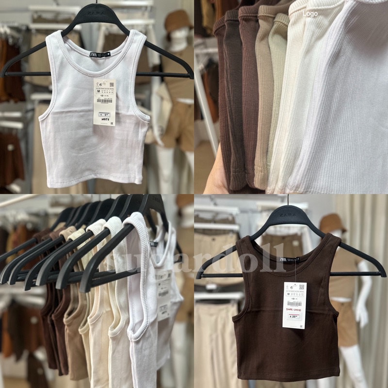 Zara racerback tank ribbed knitted crop top halter casual plain neutral ...