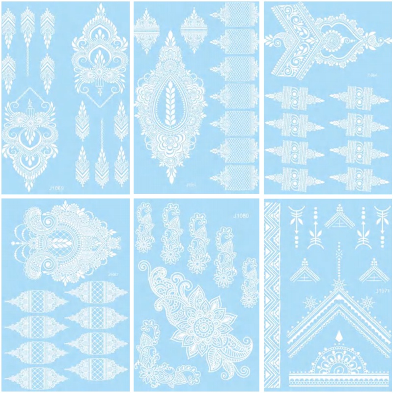 White Lace Finger Hand Back Henna Lace Tattoo Stickers for Women Girls ...